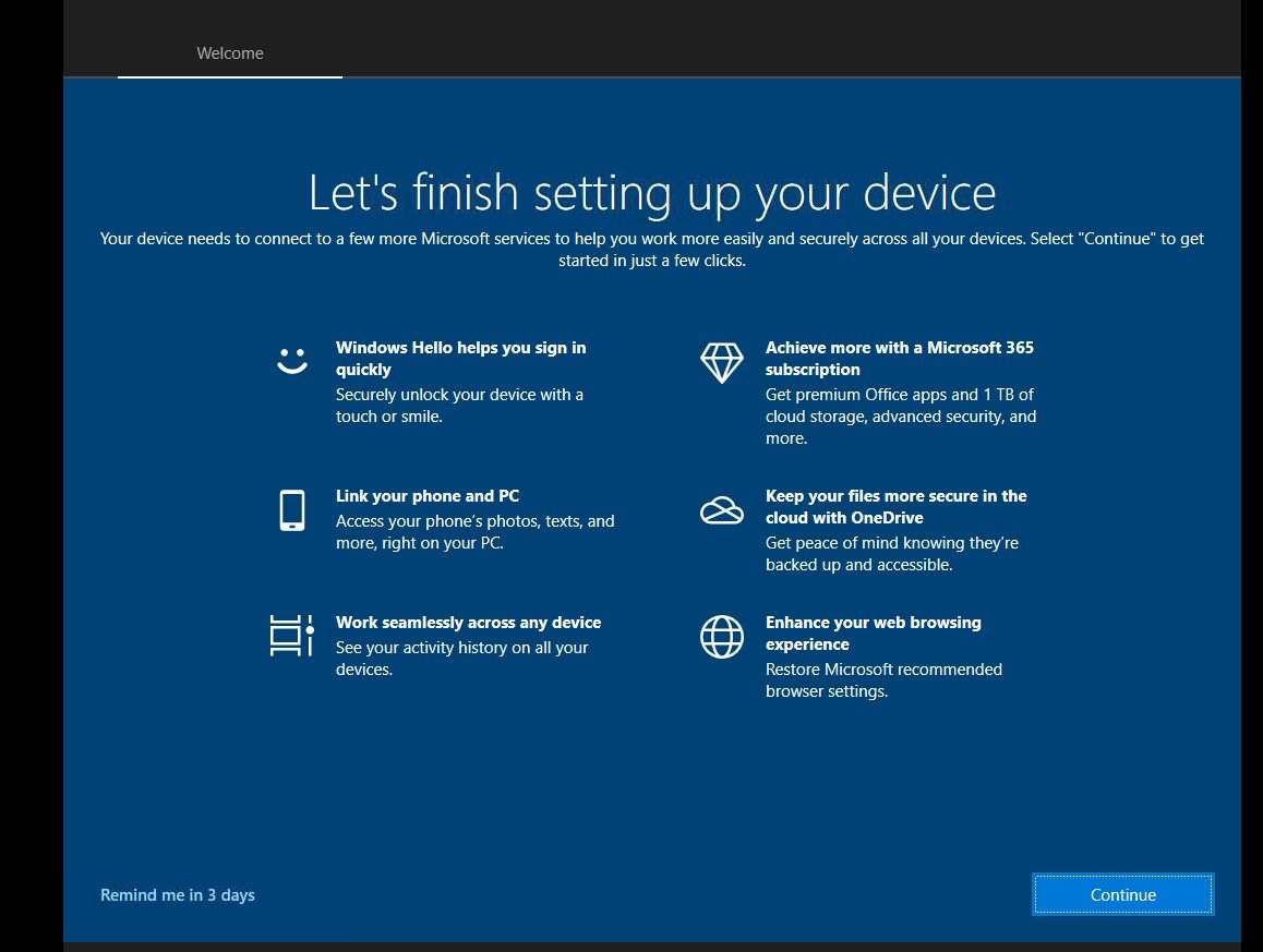 HOW TO FIX LETS FINISH SETTING UP YOUR DEVICE WINDOWS 10