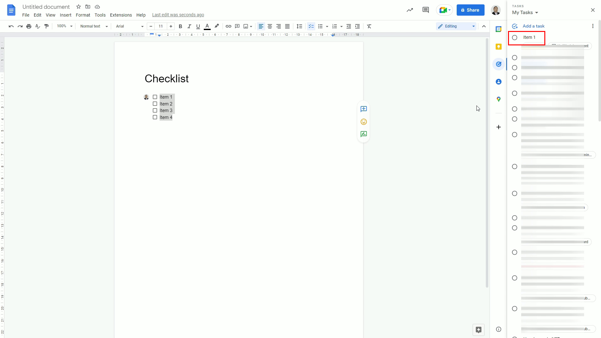 CREATE A GOOGLE TASK FROM A GOOGLE DOC CHECKLIST