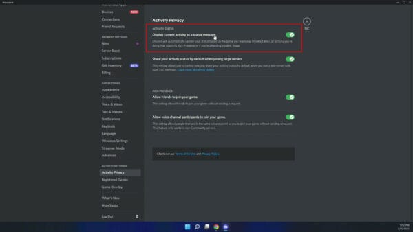 HOW TO DISABLE OR HIDE THE GAME ACTIVITY STATUS ON DISCORD