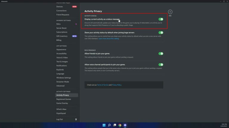 HOW TO DISABLE OR HIDE THE GAME ACTIVITY STATUS ON DISCORD