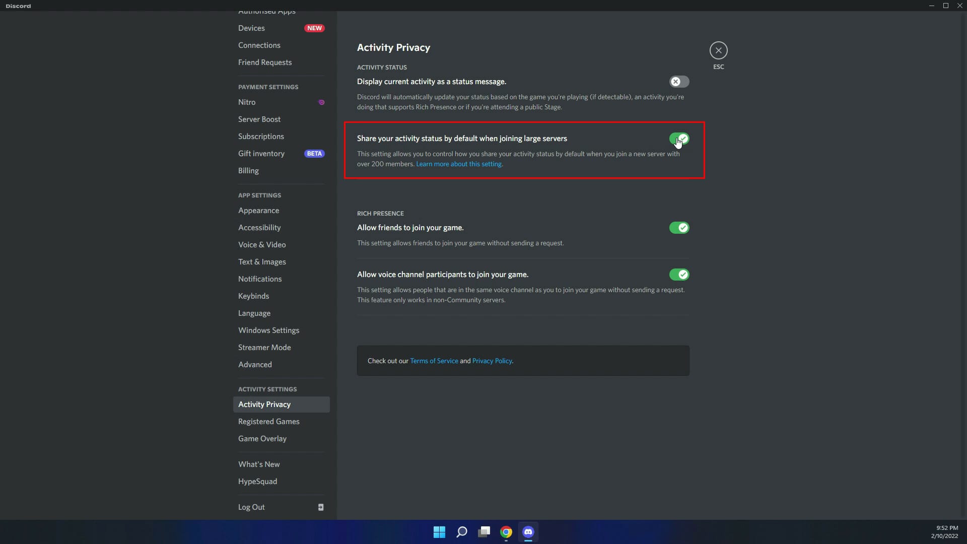 HOW TO DISABLE OR HIDE THE GAME ACTIVITY STATUS ON DISCORD