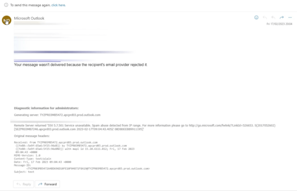 MICROSOFT OUTLOOK OFFICE 365 DELIVERY HAS FAILED