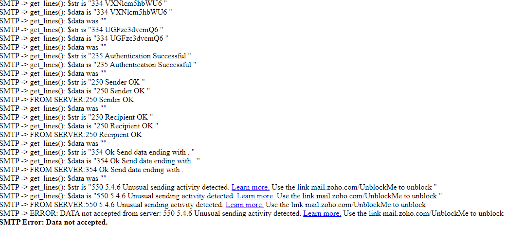 HOW TO FIX SMTP ERROR: DATA NOT ACCEPTED FROM PHPMAILER ON ZOHOMAIL